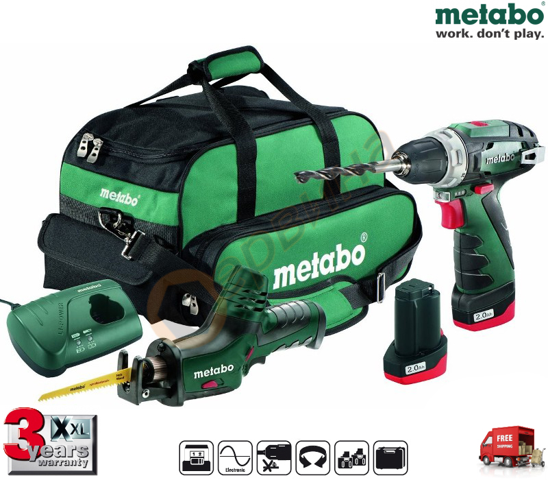 Комплект акумулаторен винтоверт Metabo PowerMaxx BS Basic + Акумулаторна ножовка Metabo ASE ...
